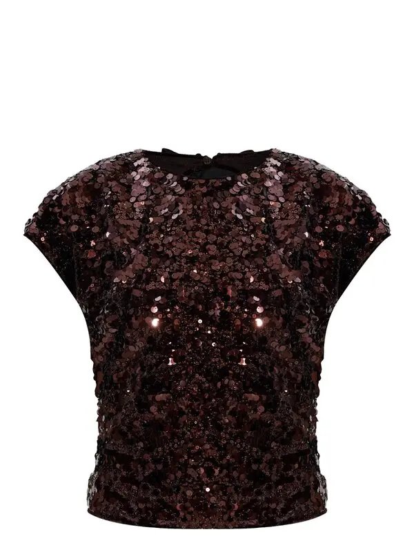 GANNI Open-back Sequin Top - Brown