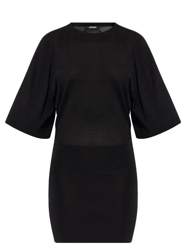 Jacquemus Wool Mini Dress With Embroidered Logo - Black