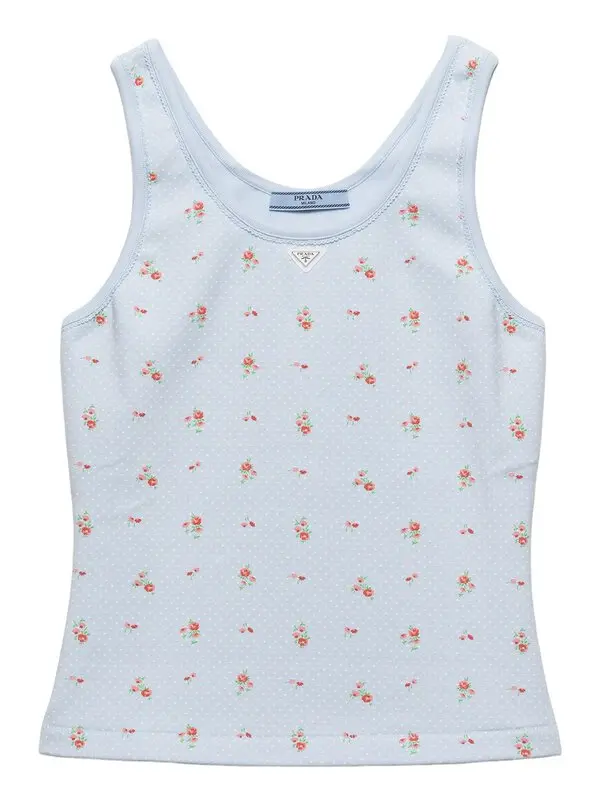 Prada Bouquet Print Ribbed Knit Tank Top - Light Blue
