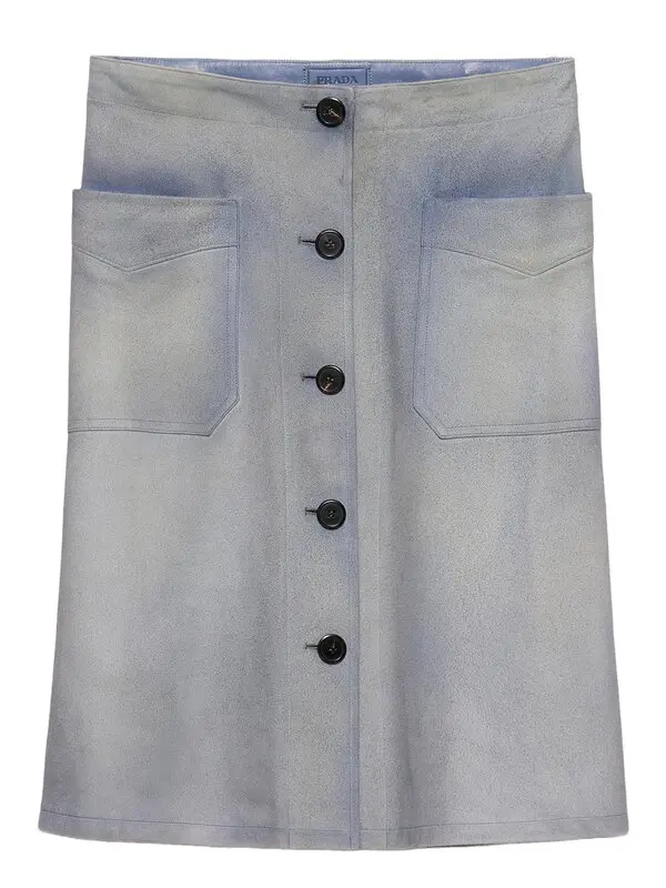 Prada Buttoned Suede Skirt - Light Blue