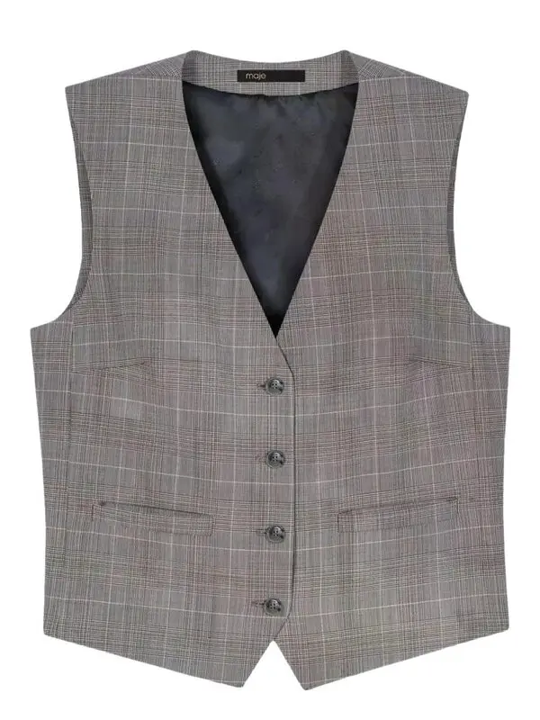 Maje Checked Wool Tailored Waistcoat - Grey