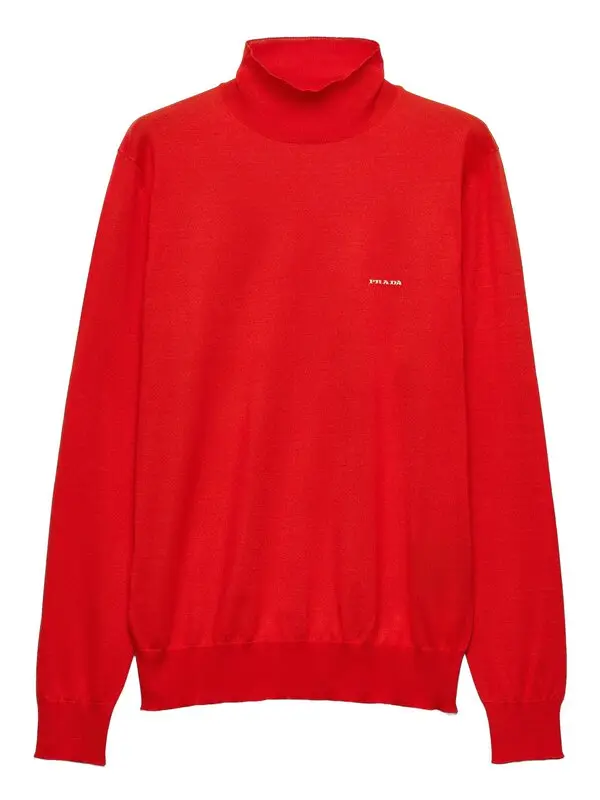 Prada Cotton Mock Turtleneck Sweater - Red