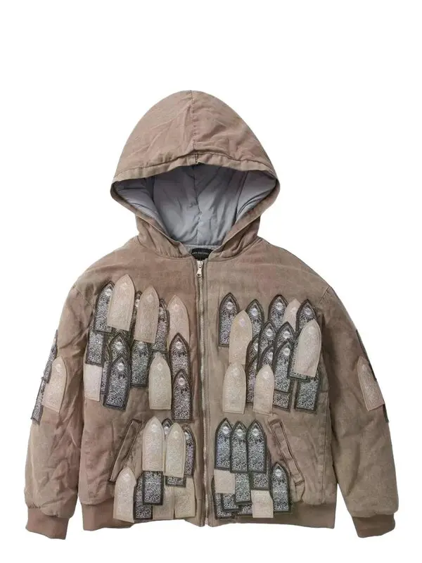WHO DECIDES WAR Embroidered Patches Hooded Jacket - Brown