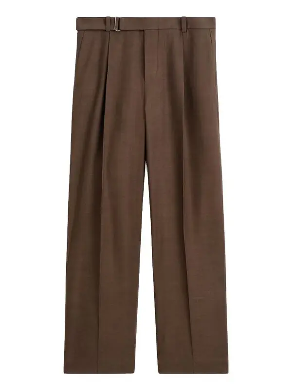 Cos Belted Linen-blend Wide-leg Pants - Brown