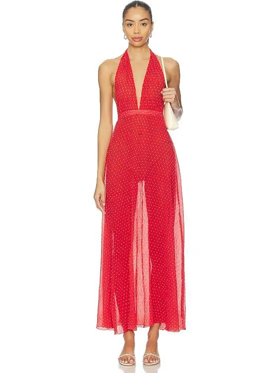 Lioness District Maxi Dress - Tomato Polka