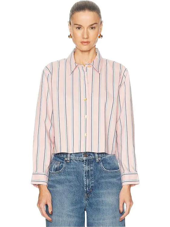 L'Agence Cosette Crop Hi Low Shirt - Pale Rose Stripe