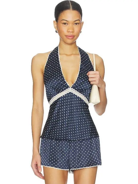 Tularosa Leia Top - Navy And Cream Dot