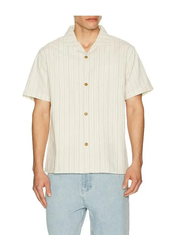 RHYTHM Vacation Stripe Shirt In White - Natural