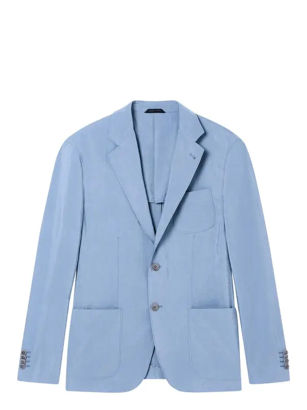 Giorgio Armani Upton Line Single-breasted Jacket In Washed Silk - Light Blue