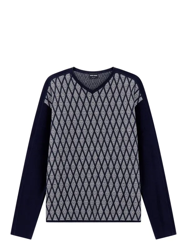 Giorgio Armani Virgin Wool And Cashmere Jacquard Jumper - Navy_blue