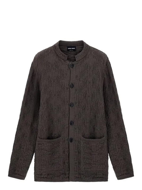 Giorgio Armani Cotton Blend Cardigan Jacket - Brown