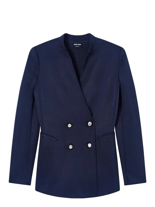 Giorgio Armani Silk Knit Double-breasted Jacket - Blue