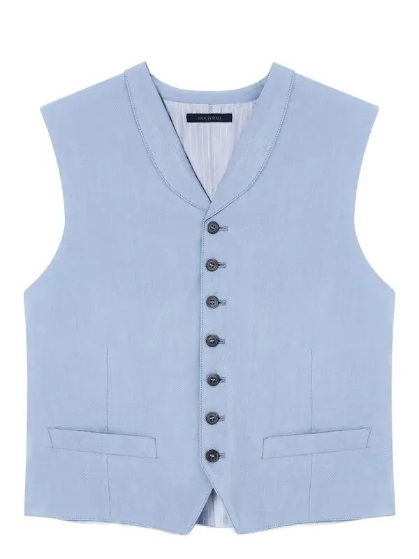 Giorgio Armani Washed Silk Blend Single-breasted Waistcoat - Light Blue