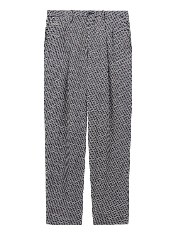 Giorgio Armani Lyocell And Silk Pleated Trousers With Diagonal Print - Black