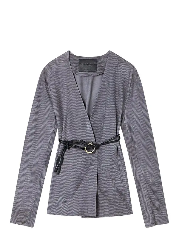 Giorgio Armani Suede And Lambskin Shirt Jacket With Chevron Print - Grey