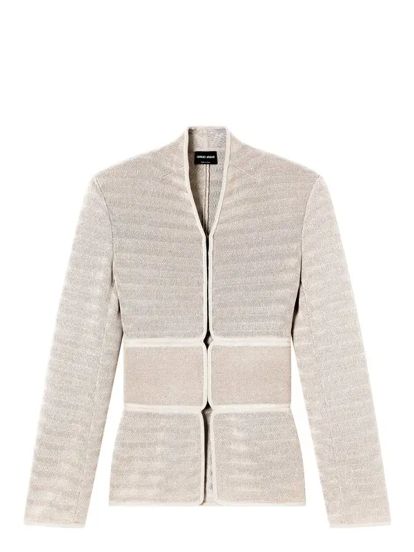 Giorgio Armani Ottoman-effect Viscose-blend Knit Jacket - Beige