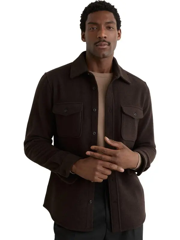 REISS Demari Wool-blend Twin-pocket Overshirt - Chocolate Brown