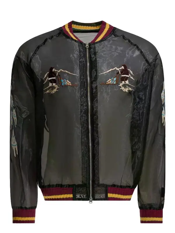 Kapital Embroidered Zip-up Coat - Black