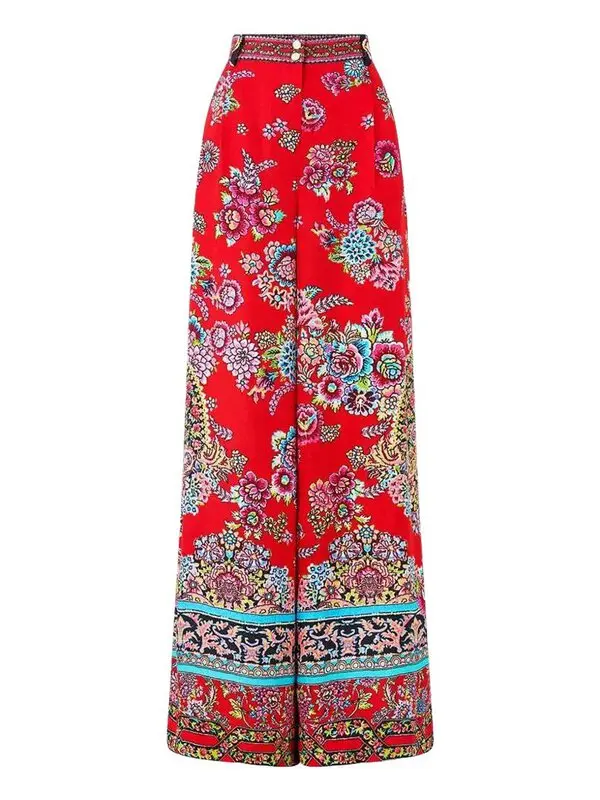Camilla Waisted Wide-leg Trousers - Red
