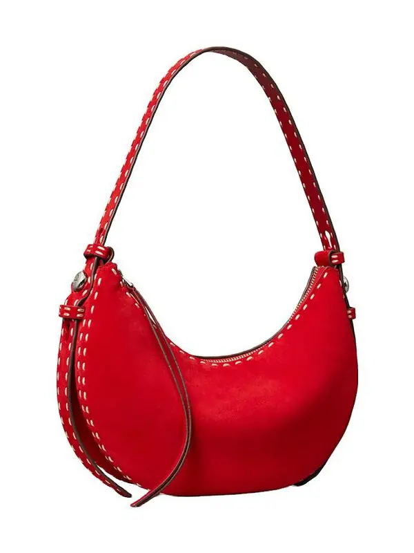 Tory Burch Romy Suede Half Moon Bag - Toucan Red
