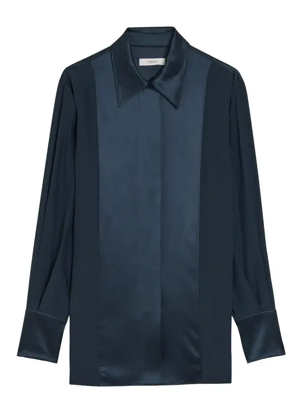 JOSEPH Paneled Silk Blouse - Indigo