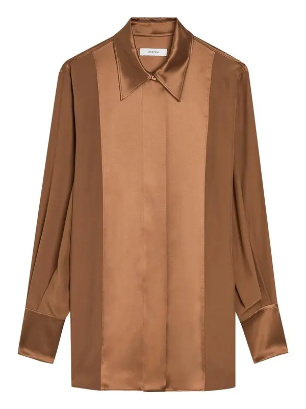 JOSEPH Paneled Silk Blouse - Rust
