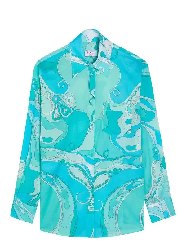 Emilio Pucci Printed Cotton Shirt - Turquoise