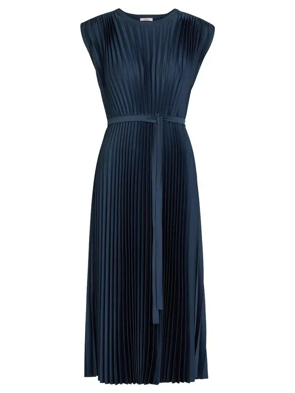JOSEPH Volta Plissé Satin-crepe Midi Dress - Indigo