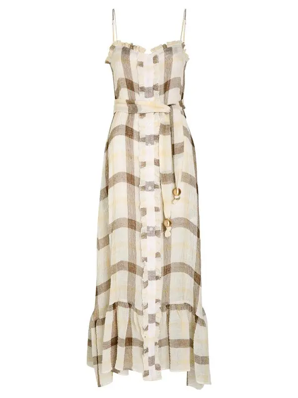 Lisa Marie Fernandez Checked Belted Linen-blend Maxi Dress - Multicoloured