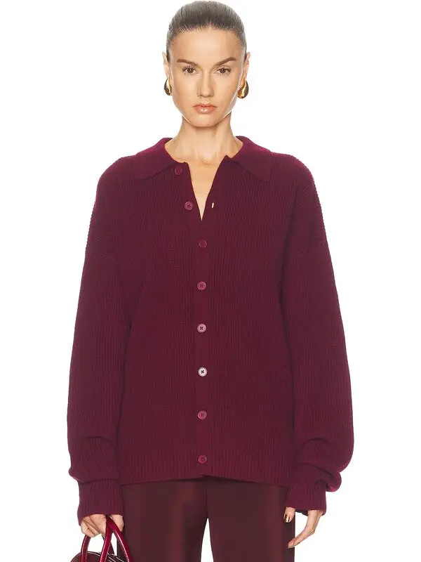 AYA MUSE Relaxed Knit Button-up Sweater - Wine