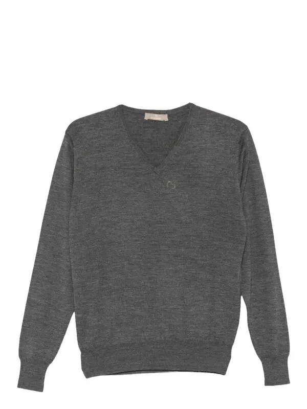 CRUCIANI V-neck Long Sleeve Sweater - Grey