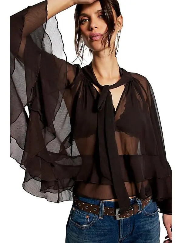 Free People Sami Ruffled Cape - Brown