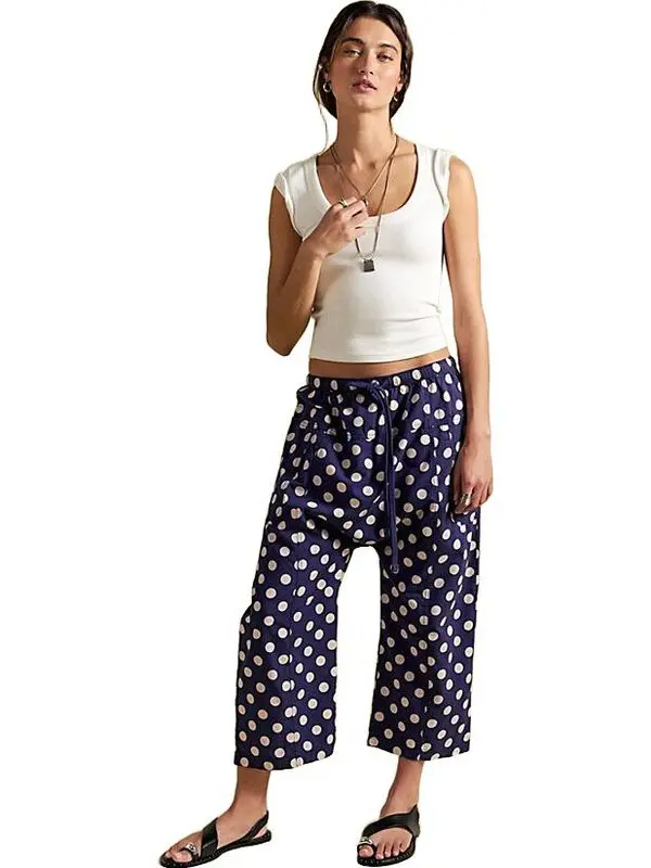 Free People Printed Cotton-poplin Harem Pants - Navy Combo