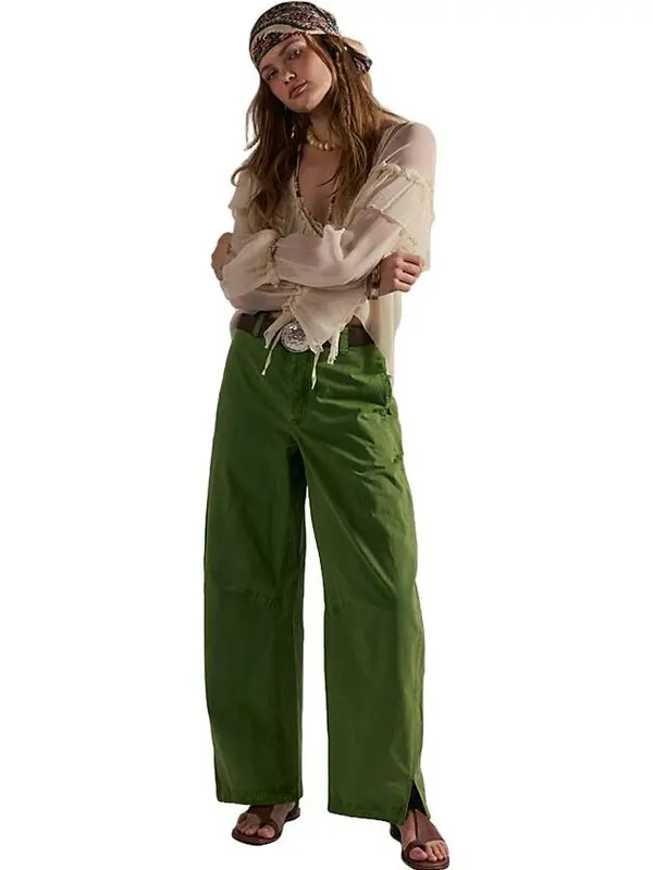 Free People We The Free Stand Up Barrel Chino Pants - Calla Green