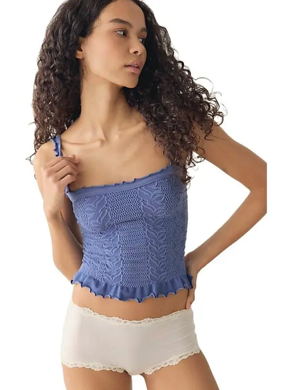 Free People Frill Square Neck Tank Top - Blackbird Blue