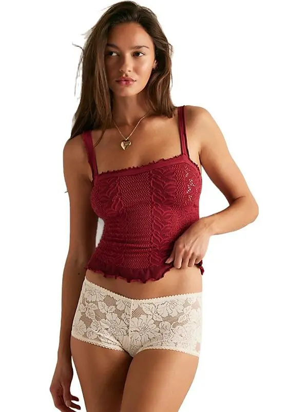 Free People Frill Square Neck Tank Top - Deep Claret