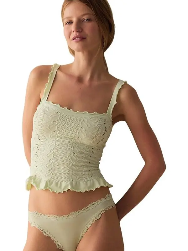 Free People Frill Square Neck Tank Top - Lime Cream