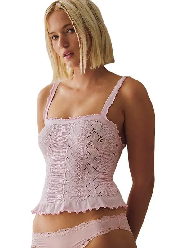Free People Frill Square Neck Tank Top - Pink Destiny