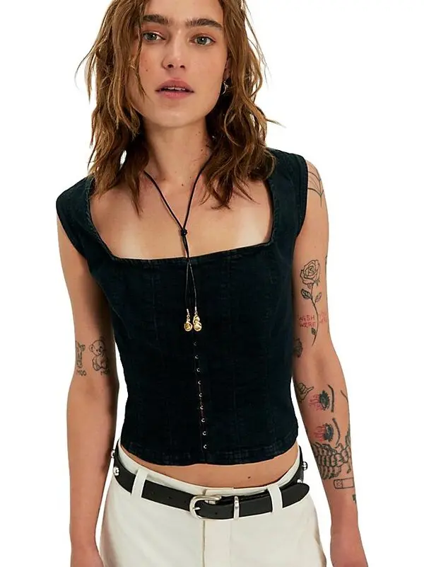 Free People Marilyn Denim Corset - Anthracite