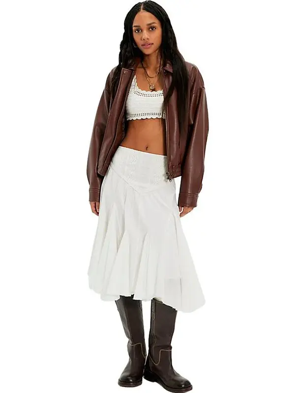 Free People Fp One Frida Godet Midi Skirt - Ivory