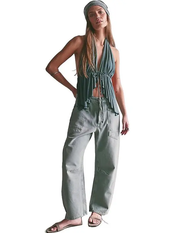Free People We The Free Minimalist Moxie Barrel Jeans - Aloe