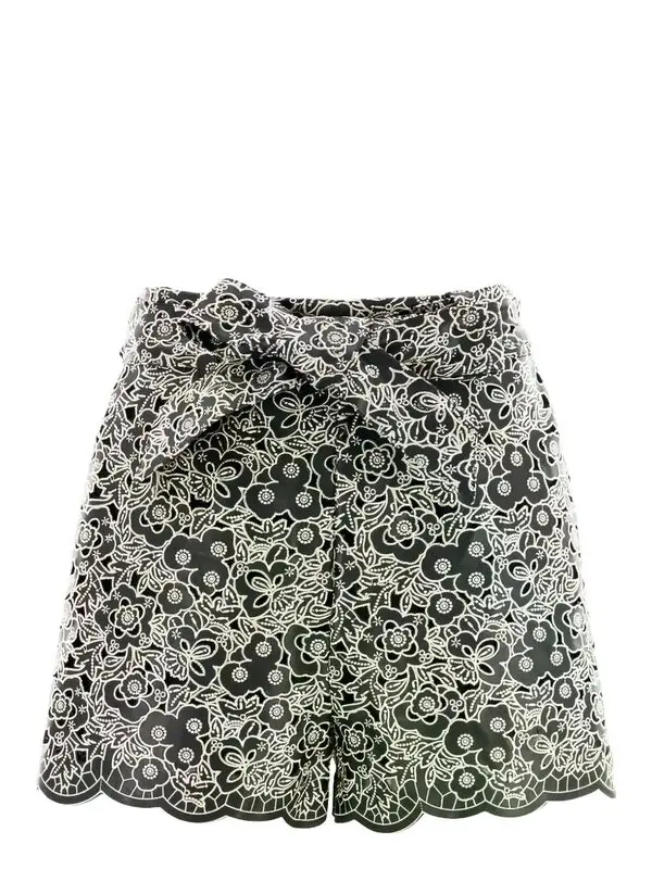 CHRISTY LYNN Peri Embroidery Tie Mini Shorts - Black
