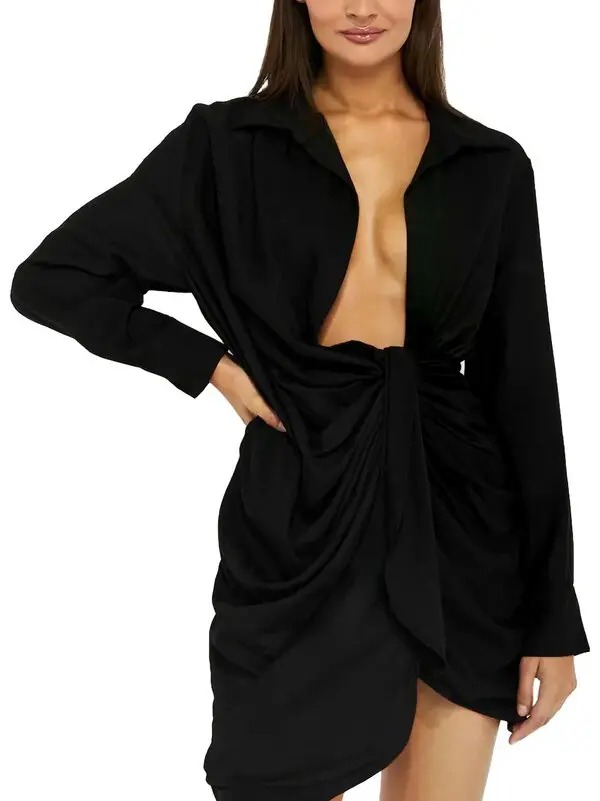 Jacquemus Draped Asymmetric Mini Dress - Black