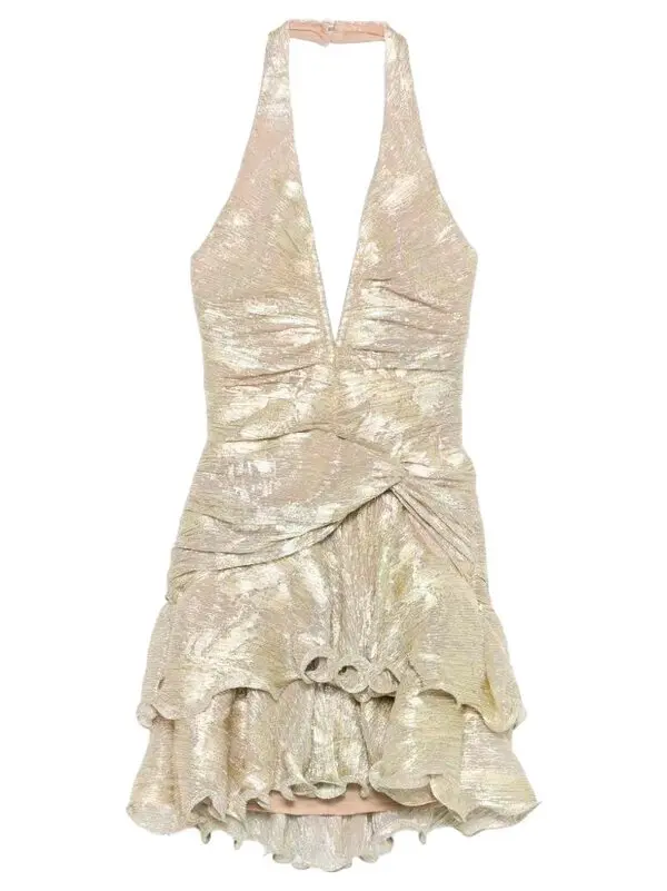 PatBO Ruffled V-neck Mini Dress - Gold
