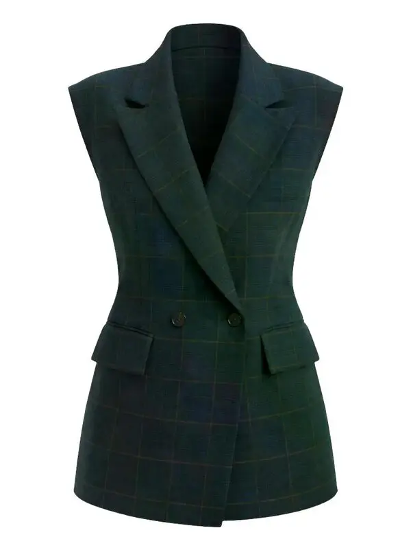 Cynthia Rowley Plaid Double-breasted Vest - Green