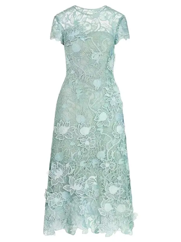 Oscar De La Renta Corded Botanical Guipure Dress - Blue
