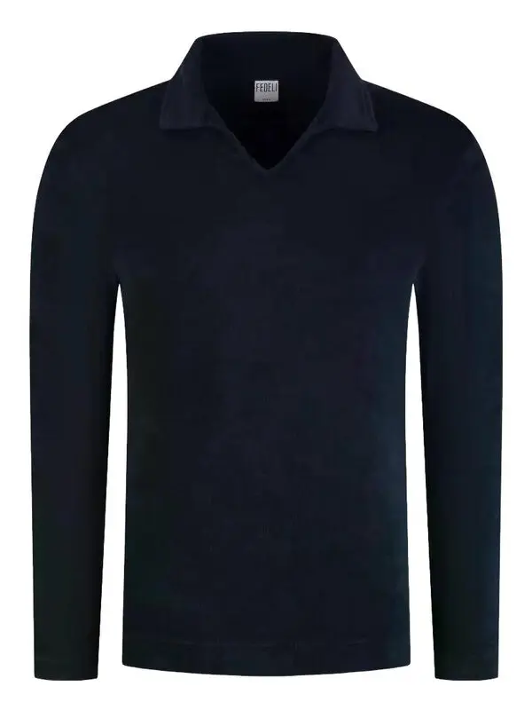 Fedeli V-neck Long-sleeve Polo-collar T-shirt - Blue