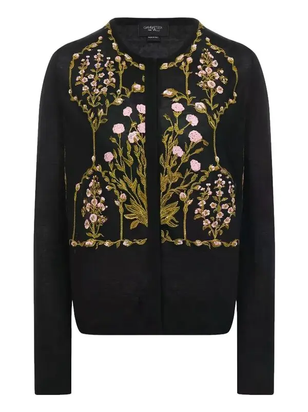 Giambattista Valli Floral Embroidery Round Neck Cardigan - Black