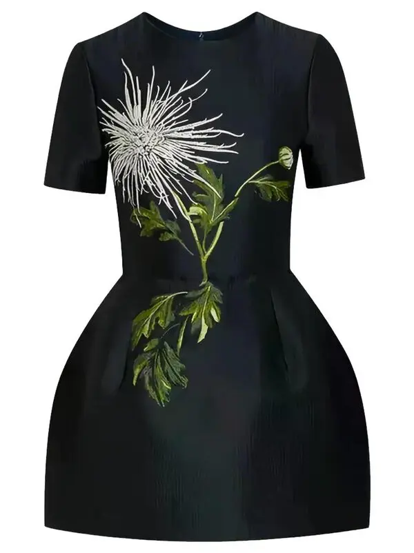 Oscar De La Renta Floral-appliqué A-line Dress - Black