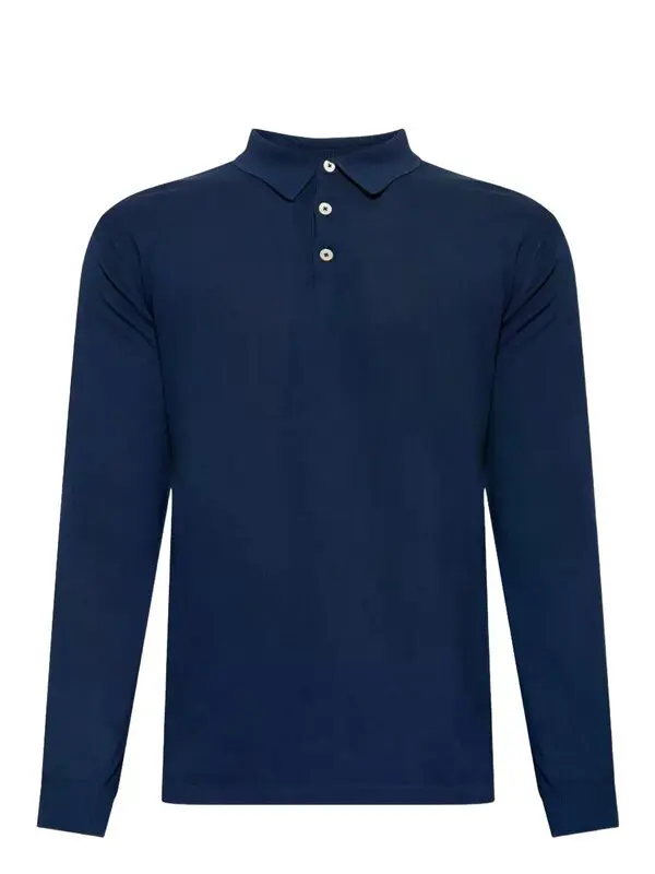 Eleventy Buttoned Long-sleeved Polo Shirt - Blue